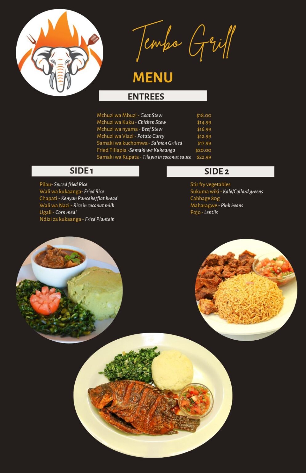 Our Menu – Tembo Grill Restaurant & Catering