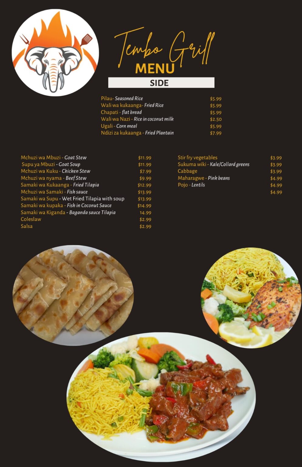 Our Menu – Tembo Grill Restaurant & Catering